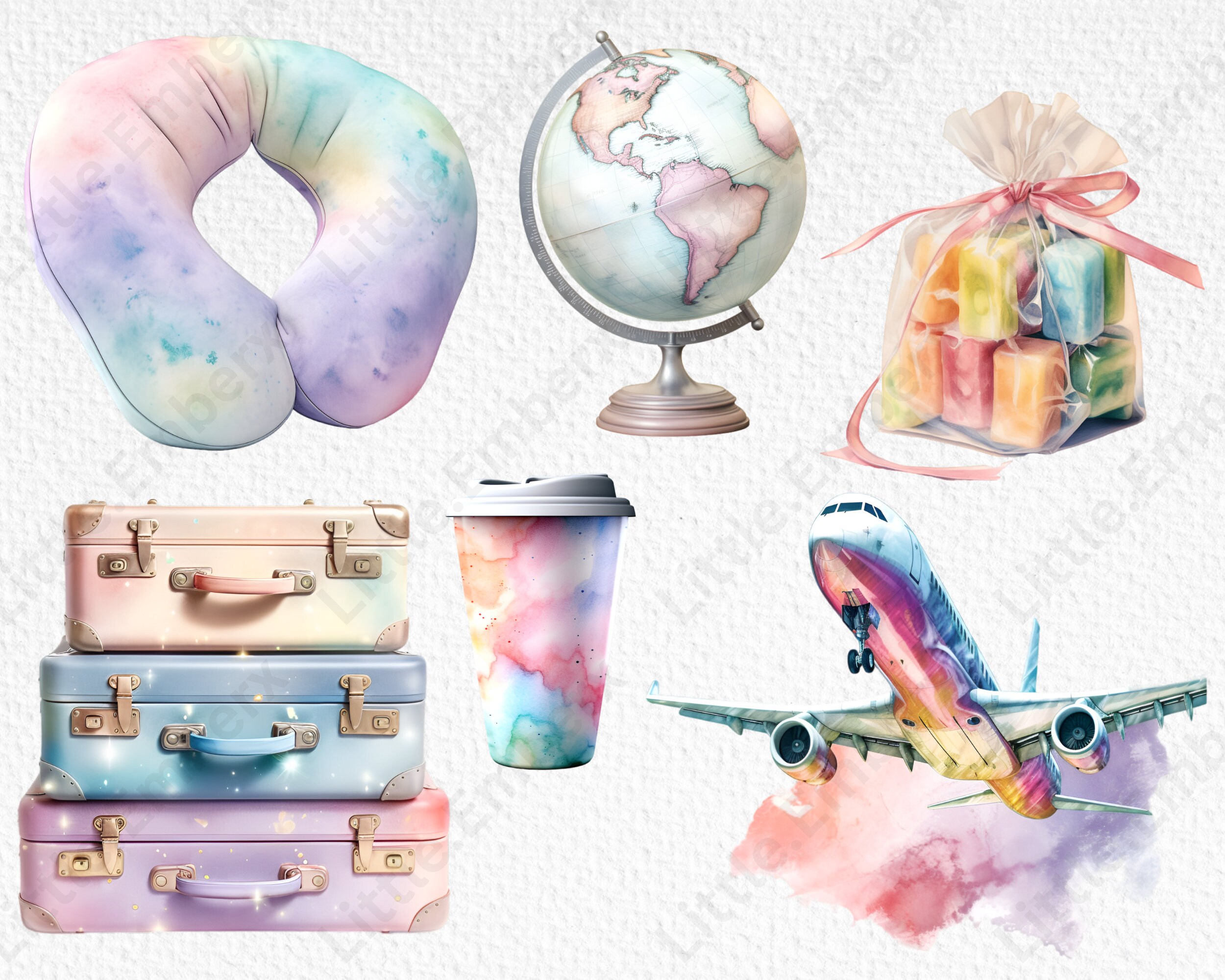 Travel Watercolour Clipart Bundle, 24 Transparent Isolated PNG 300 Dpi ...