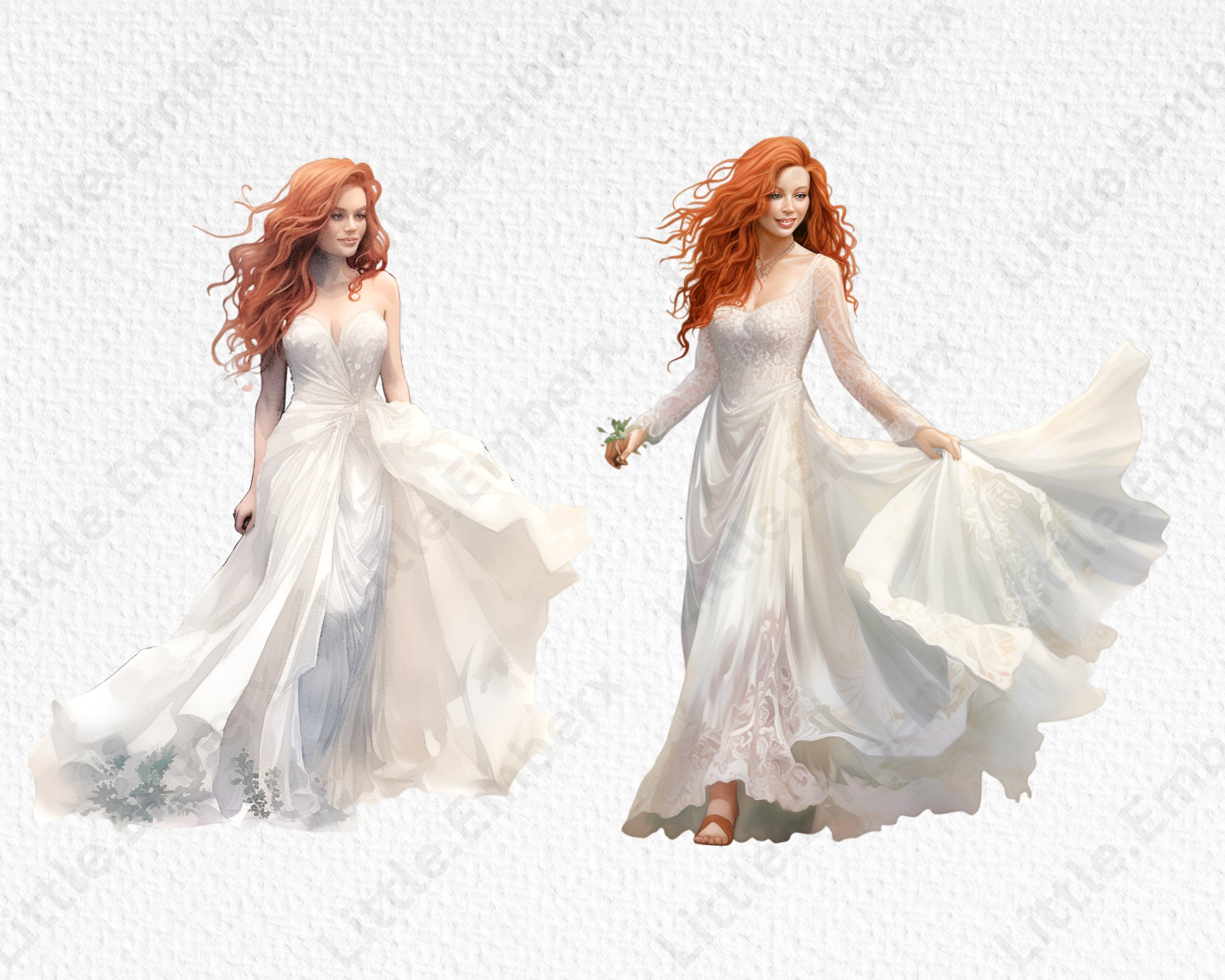 Redhead Brides Watercolour Clipart Bundle, 18 Transparent PNG 300 Dpi ...