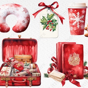 Christmas Travel Watercolour Clipart, 20 Transparent PNG 300dpi, Cute ...