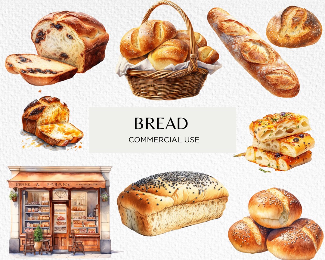 Watercolour Bread Clipart Bundle, 18 Transparent Isolated PNG 300 Dpi ...