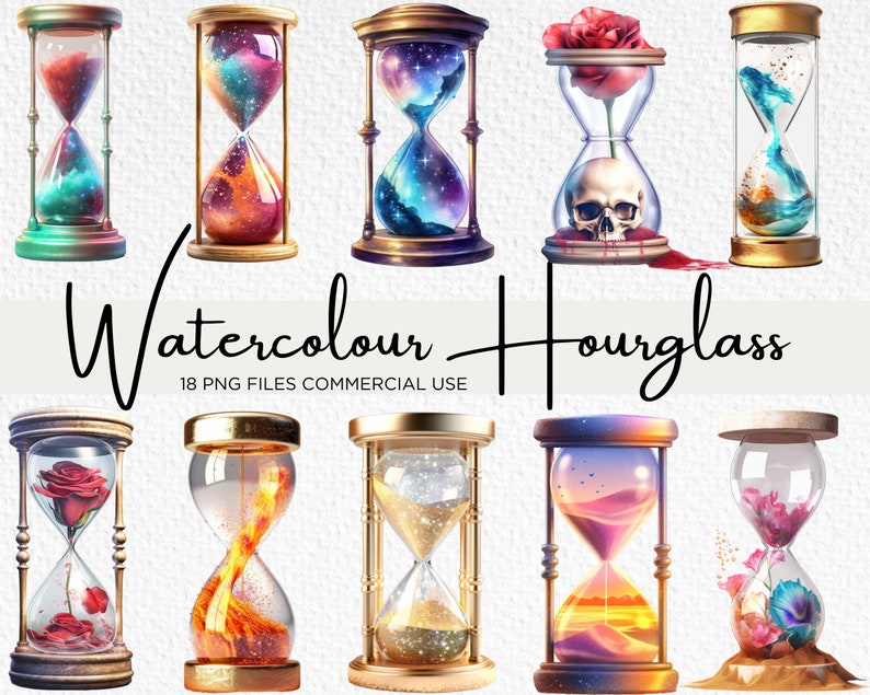 Watercolour Hourglass Clipart Bundle 18 Transparent Isolated - Etsy