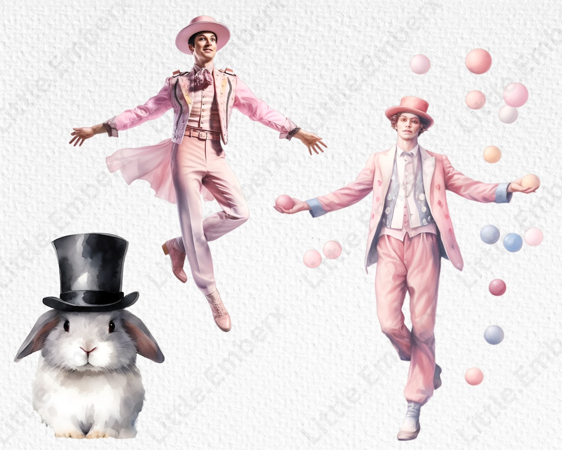 Pink Circus Watercolour Clipart Bundle, 18 Transparent PNG 300 Dpi ...