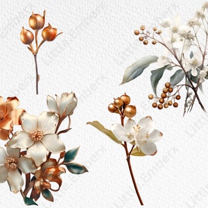 Copper Flowers Watercolour Clipart Bundle, 18 Transparent PNG Images ...