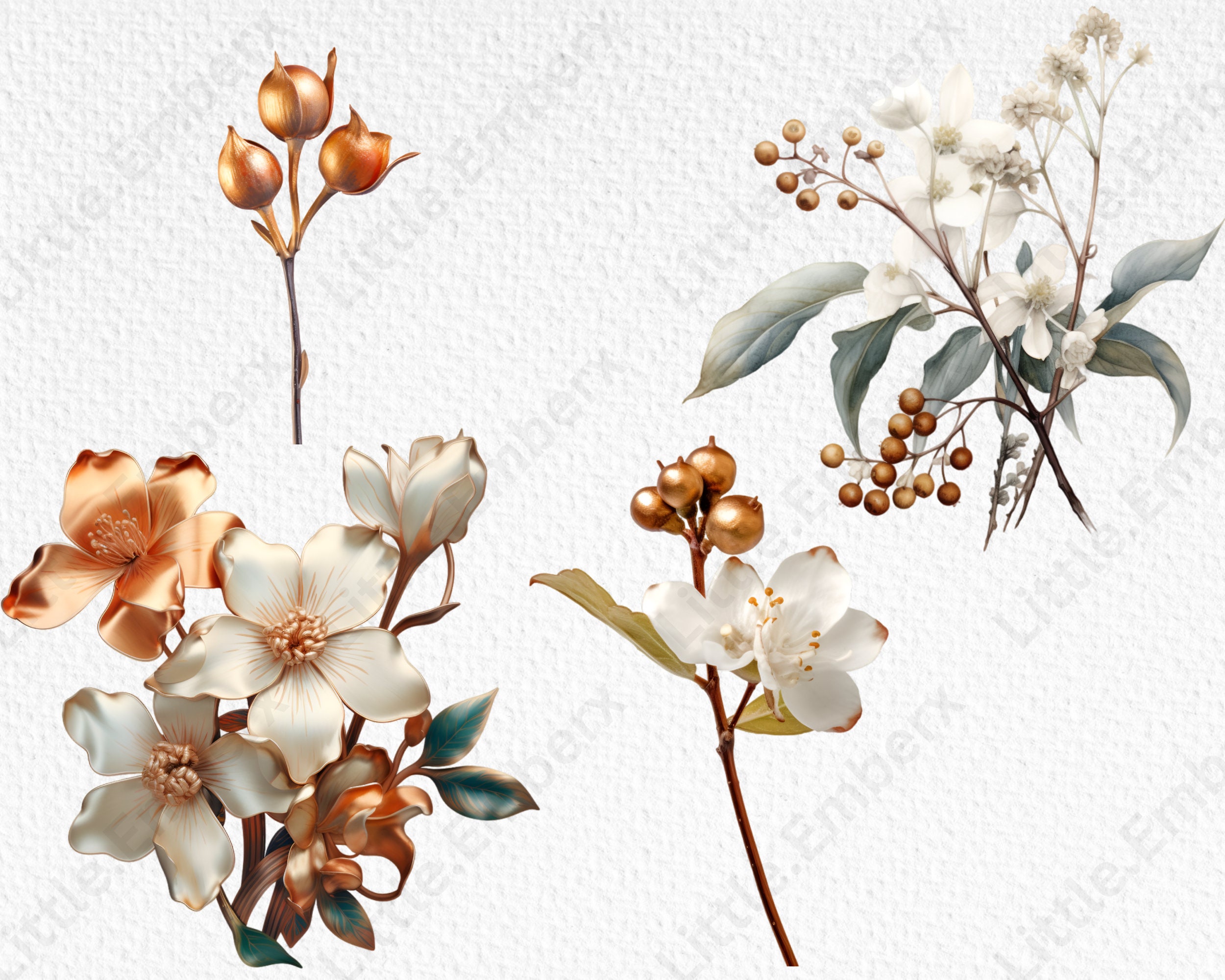 Copper Flowers Watercolour Clipart Bundle, 18 Transparent PNG Images ...