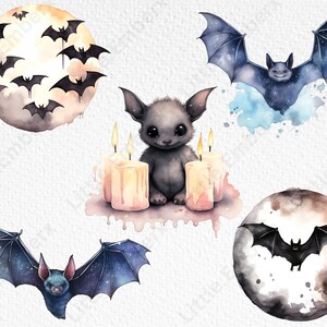 Bats Watercolour Clipart Bundle, 18 Transparent PNG 300 Dpi, Cute Bat ...