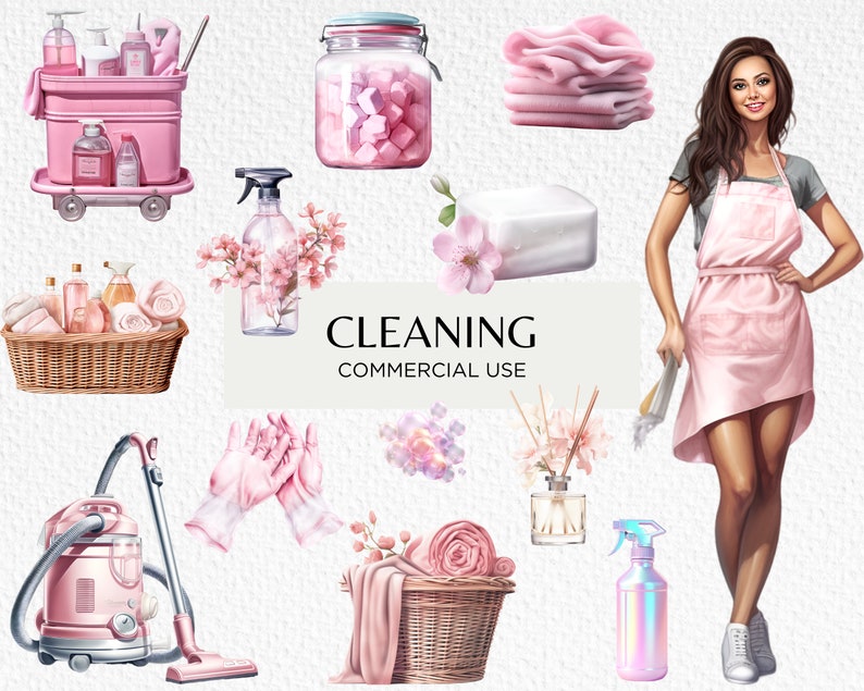 Cute Cleaning Watercolour Clipart Bundle, 20 Transparent PNG 300 Dpi ...