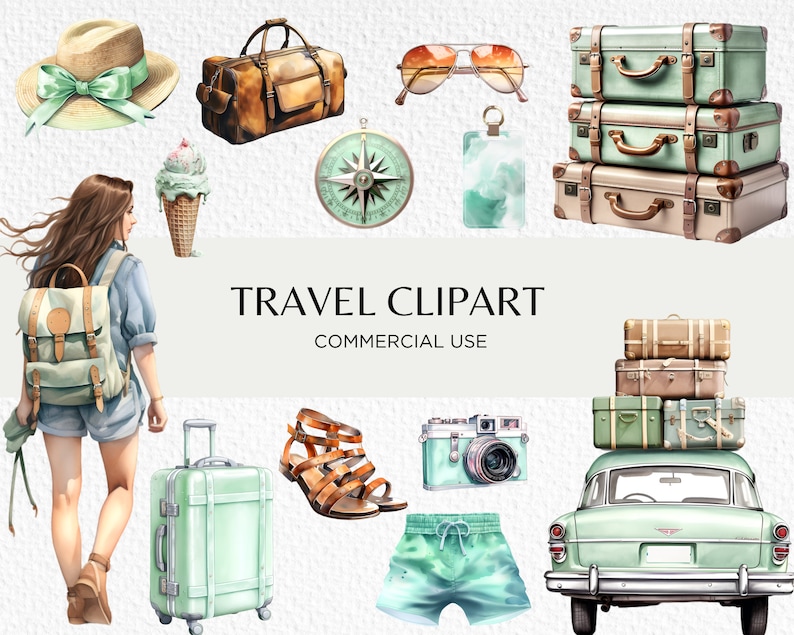 Watercolour Travel Clipart Bundle, 24 Transparent Isolated PNG 300 Dpi ...