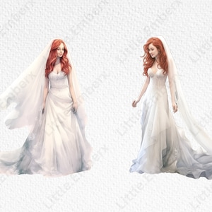 Redhead Brides Watercolour Clipart Bundle, 18 Transparent PNG 300 Dpi ...