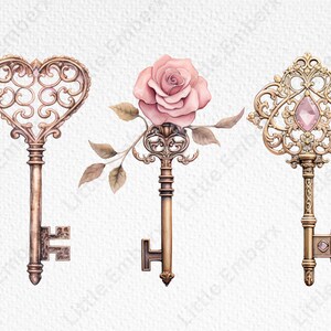 Keys Watercolour Clipart, 10 Transparent PNG 300 Dpi, Romantic Love ...