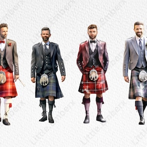 Scottish Grooms Watercolour Clipart Bundle, 16 Transparent Isolated PNG ...