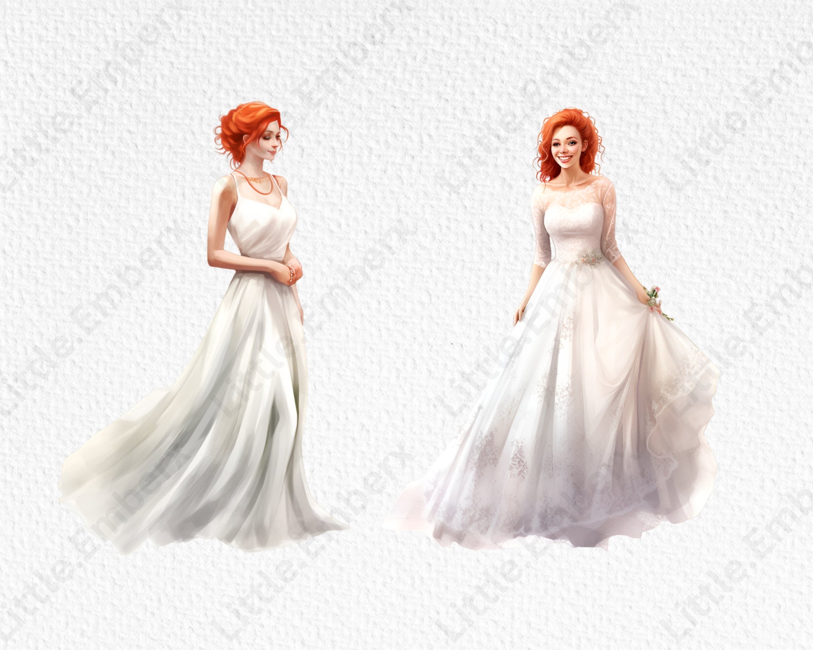 Redhead Brides Watercolour Clipart Bundle, 18 Transparent PNG 300 Dpi ...