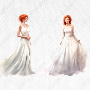 Redhead Brides Watercolour Clipart Bundle, 18 Transparent PNG 300 Dpi ...