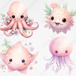 Pink Under the Sea Watercolour Clipart, 20 Transparent PNG 300 Dpi ...