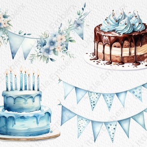 Blue Birthday Party Watercolour Clipart, 20 Transparent PNG 300 Dpi ...