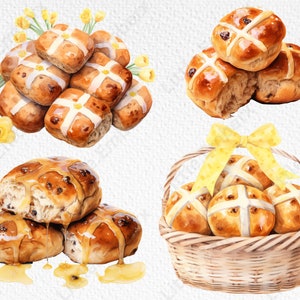 Hot Cross Buns Watercolour Clipart, 18 Transparent PNG 300 Dpi, Cute ...