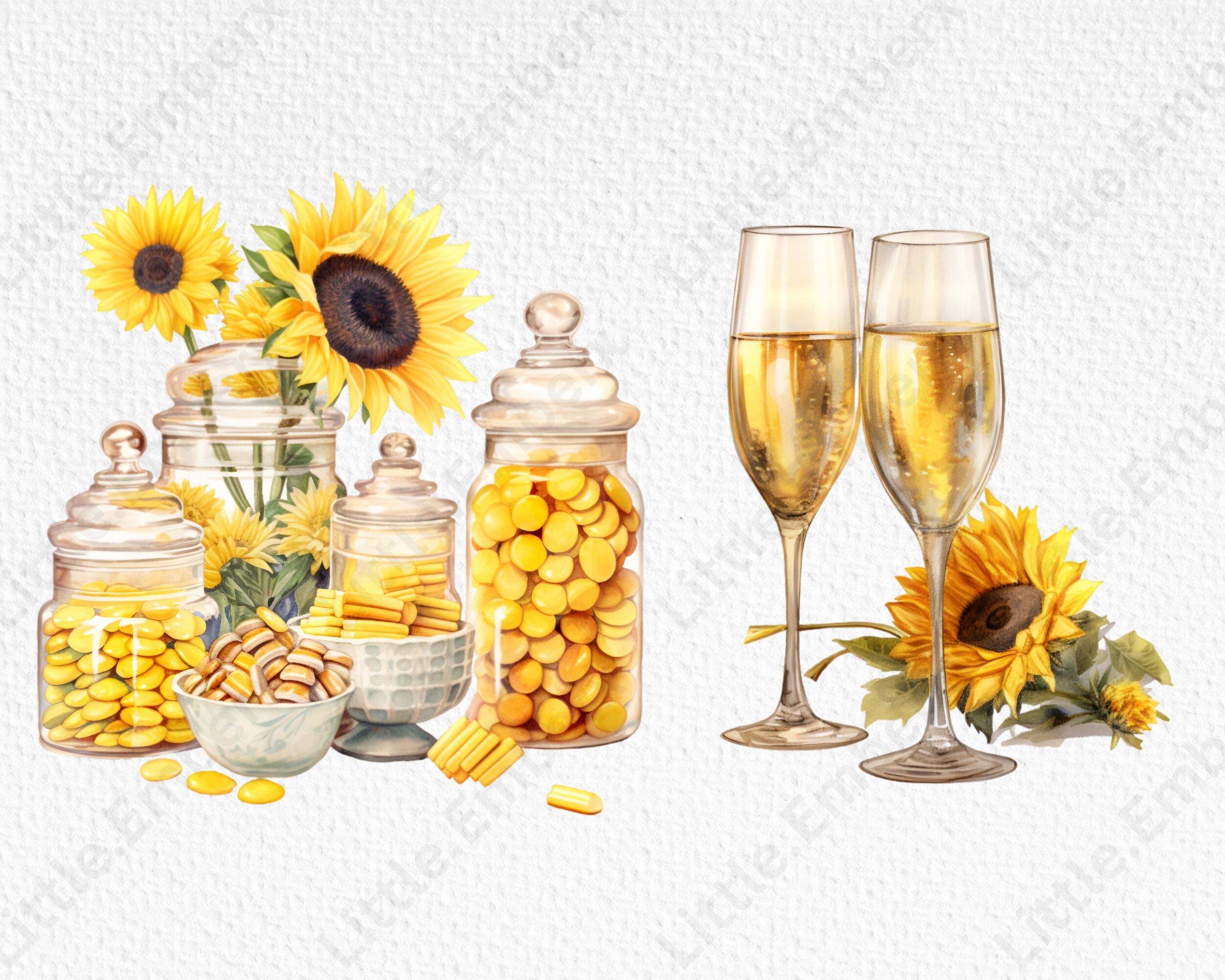 Sunflower Wedding Watercolour Clipart Bundle, 18 Transparent PNG 300 ...