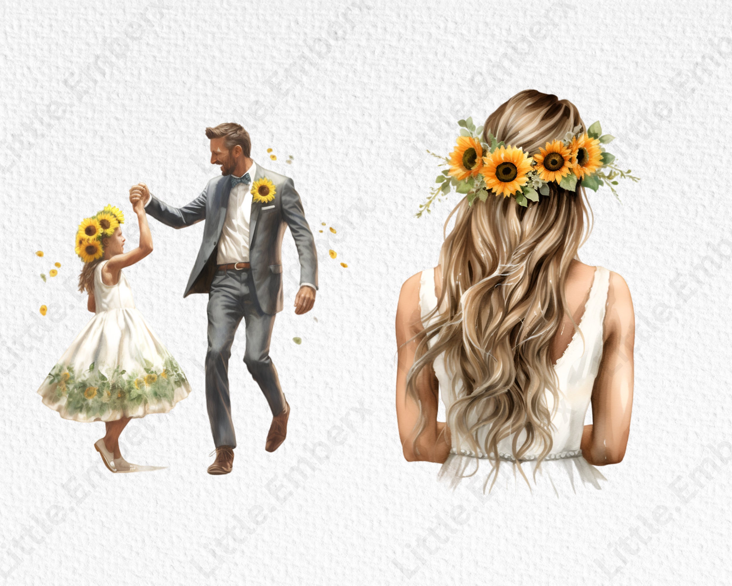 Sunflower Wedding Watercolour Clipart Bundle, 18 Transparent PNG 300 ...