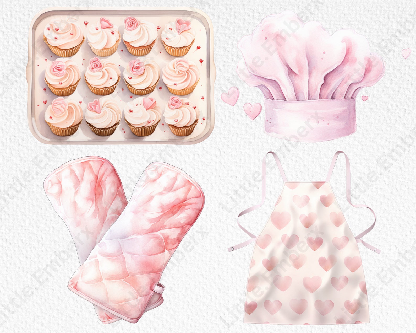 Cute Pink Baking Watercolour Clipart, 25 Transparent PNG 300 Dpi ...