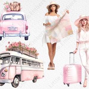 Pink Travel Watercolour Clipart Bundle, 22 Transparent PNG 300 Dpi ...