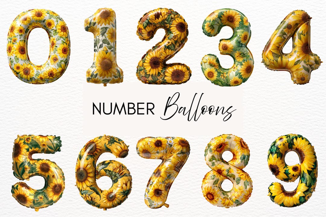 Sunflower Number Balloons Clipart Bundle, 20 Transparent PNG 300 Dpi ...
