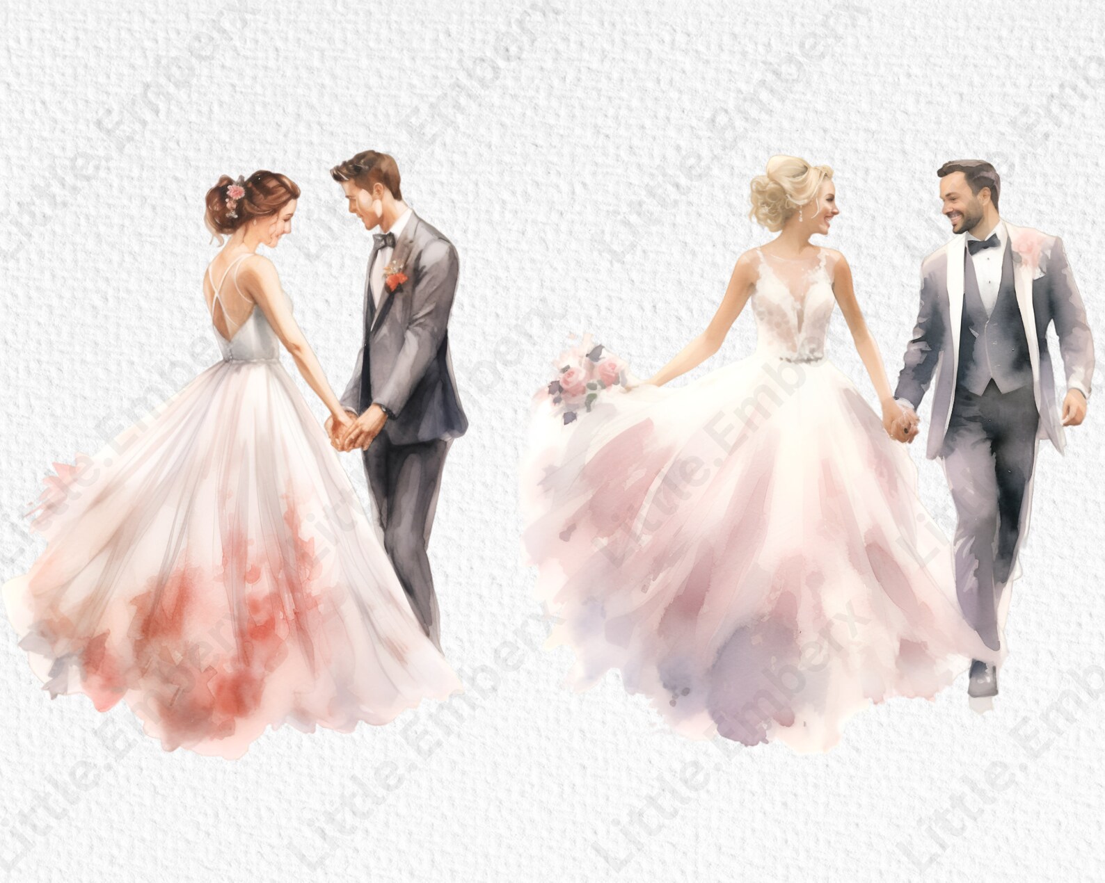 Bride and Groom Watercolour Clipart Bundle, 20 Transparent PNG 300 Dpi ...