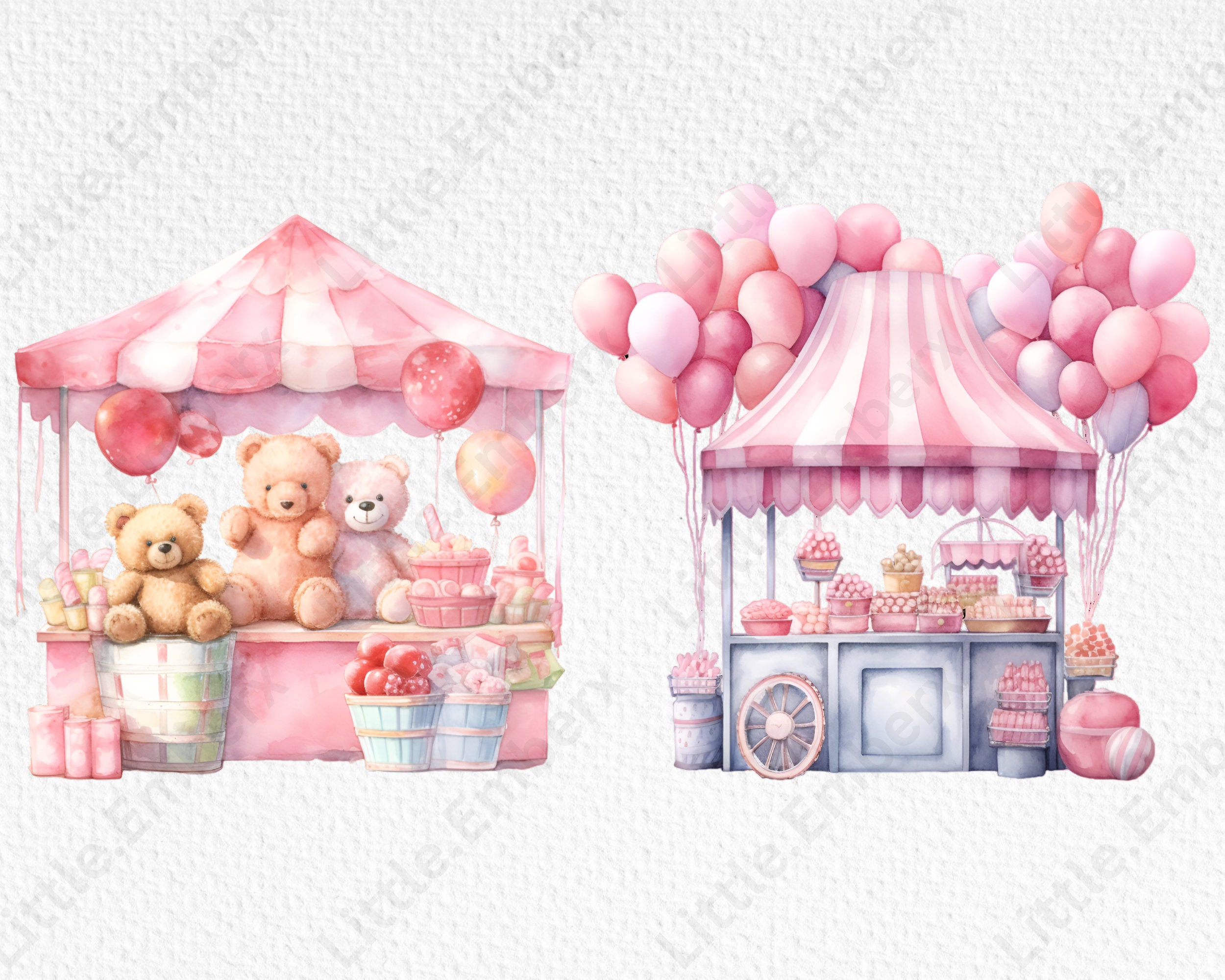 Pink Circus Watercolour Clipart Bundle, 18 Transparent PNG 300 Dpi ...