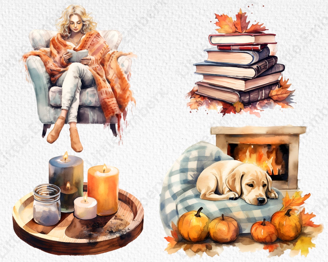 Cosy Autumn Watercolour Clipart Bundle 18 Transparent PNG 300 - Etsy