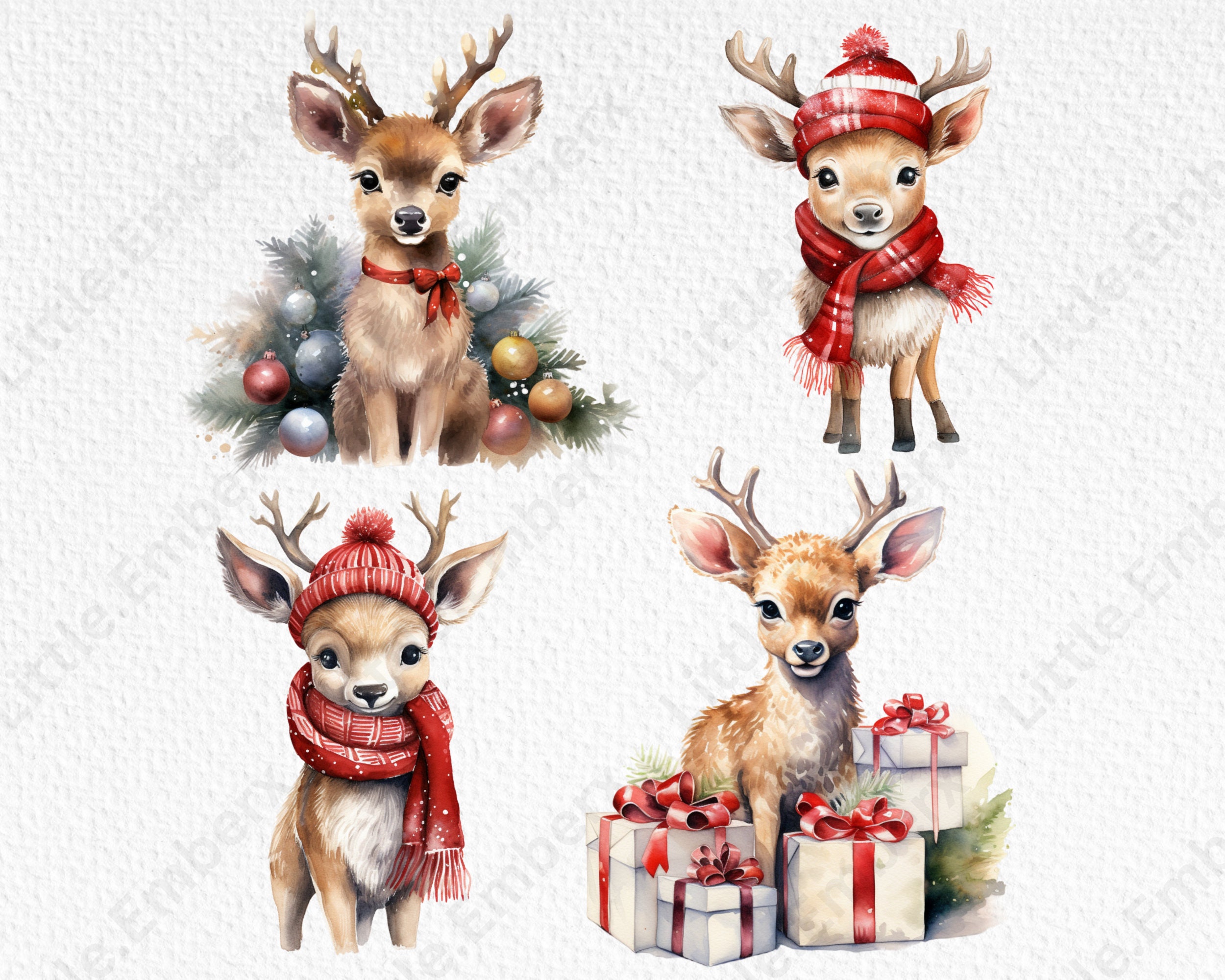 Reindeer Watercolour Clipart, 20 Transparent PNG 300 Dpi, Cute Baby ...
