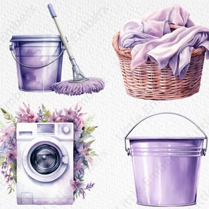 Cute Cleaning Clipart, Purple Spring Clean, 20 Transparent PNG 300 Dpi ...
