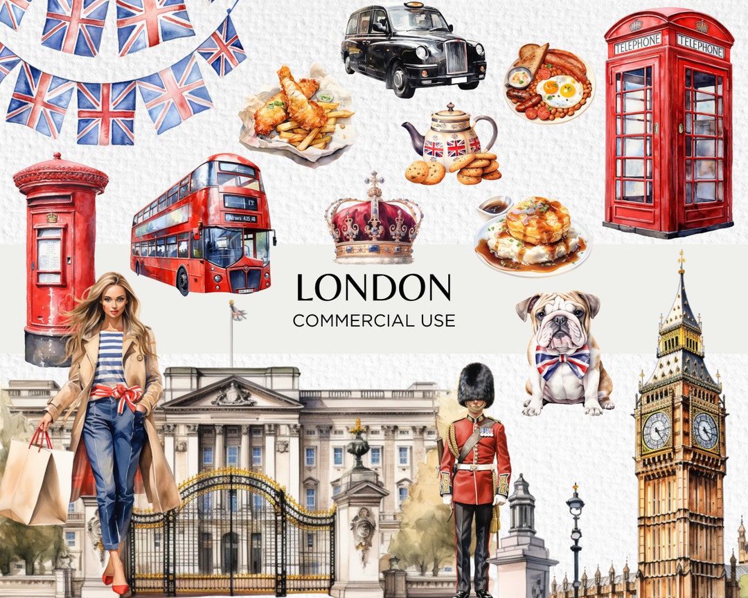 London Watercolour Clipart, 20 Transparent PNG 300dpi, Great Britain ...
