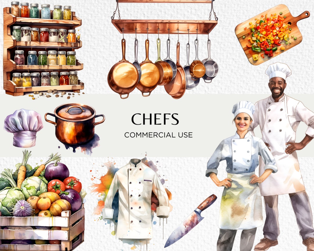 Chefs Watercolour Clipart Bundle, 18 Transparent PNG 300 Dpi, Spice ...