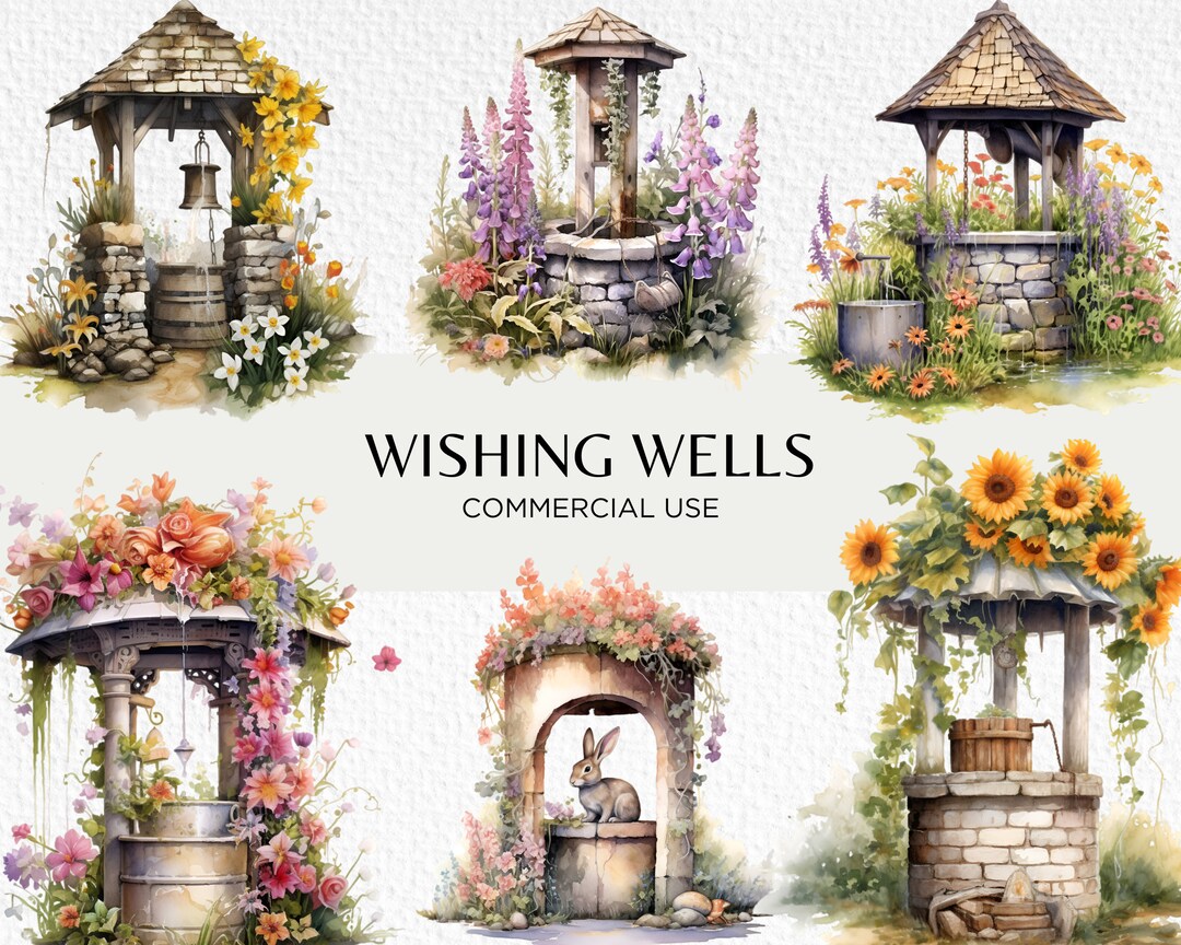 Wishing Well Watercolour Clipart Bundle, 18 Transparent PNG Images 300 ...