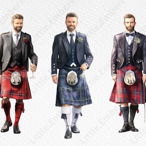 Scottish Grooms Watercolour Clipart Bundle, 16 Transparent Isolated PNG ...