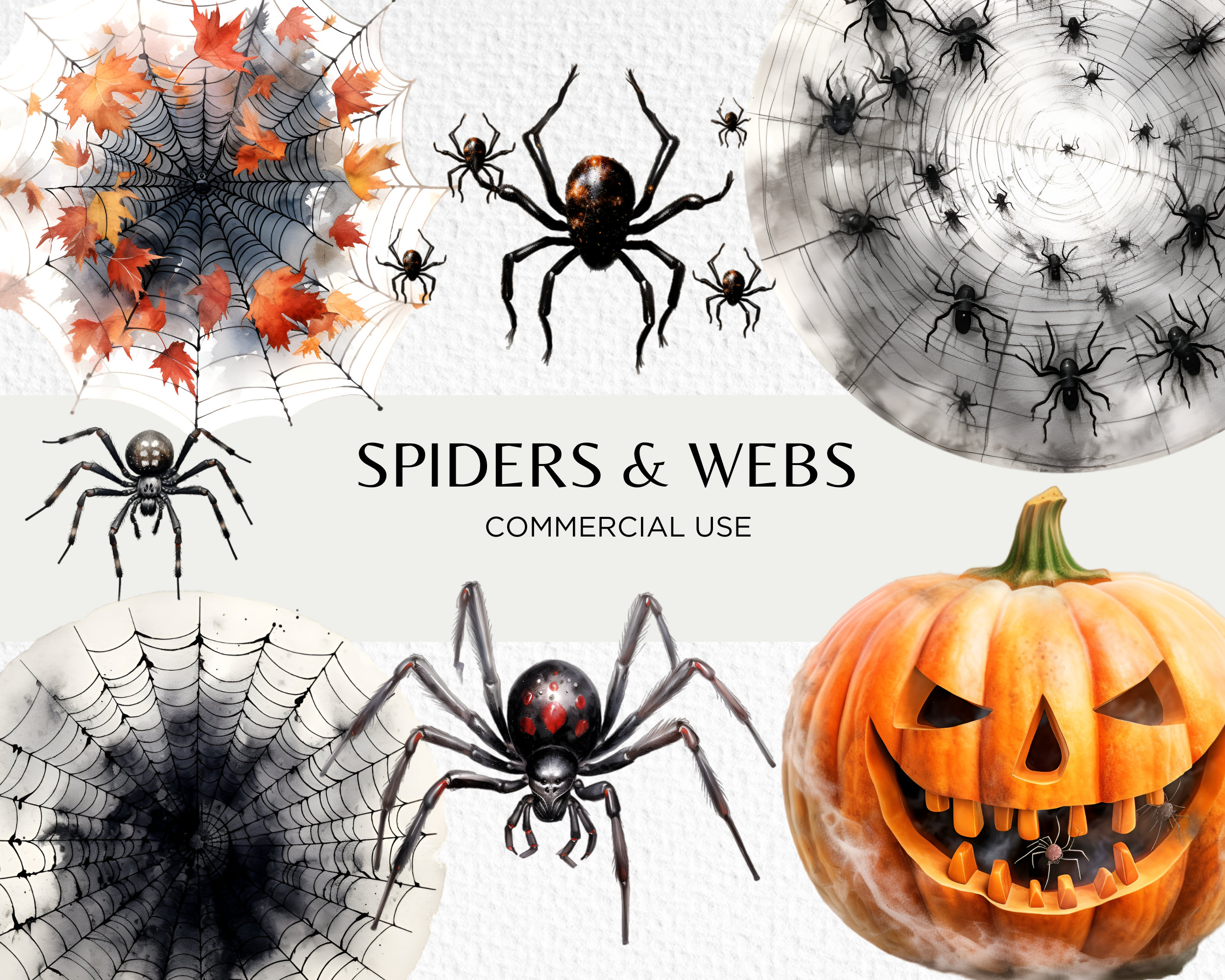 Spiders and Webs Watercolour Clipart Bundle 10 Transparent - Etsy