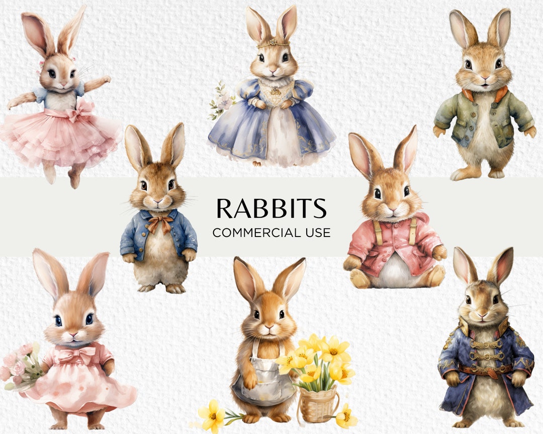 Cute Rabbits Watercolour Clipart, 20 Transparent PNG 300 Dpi, Easter ...