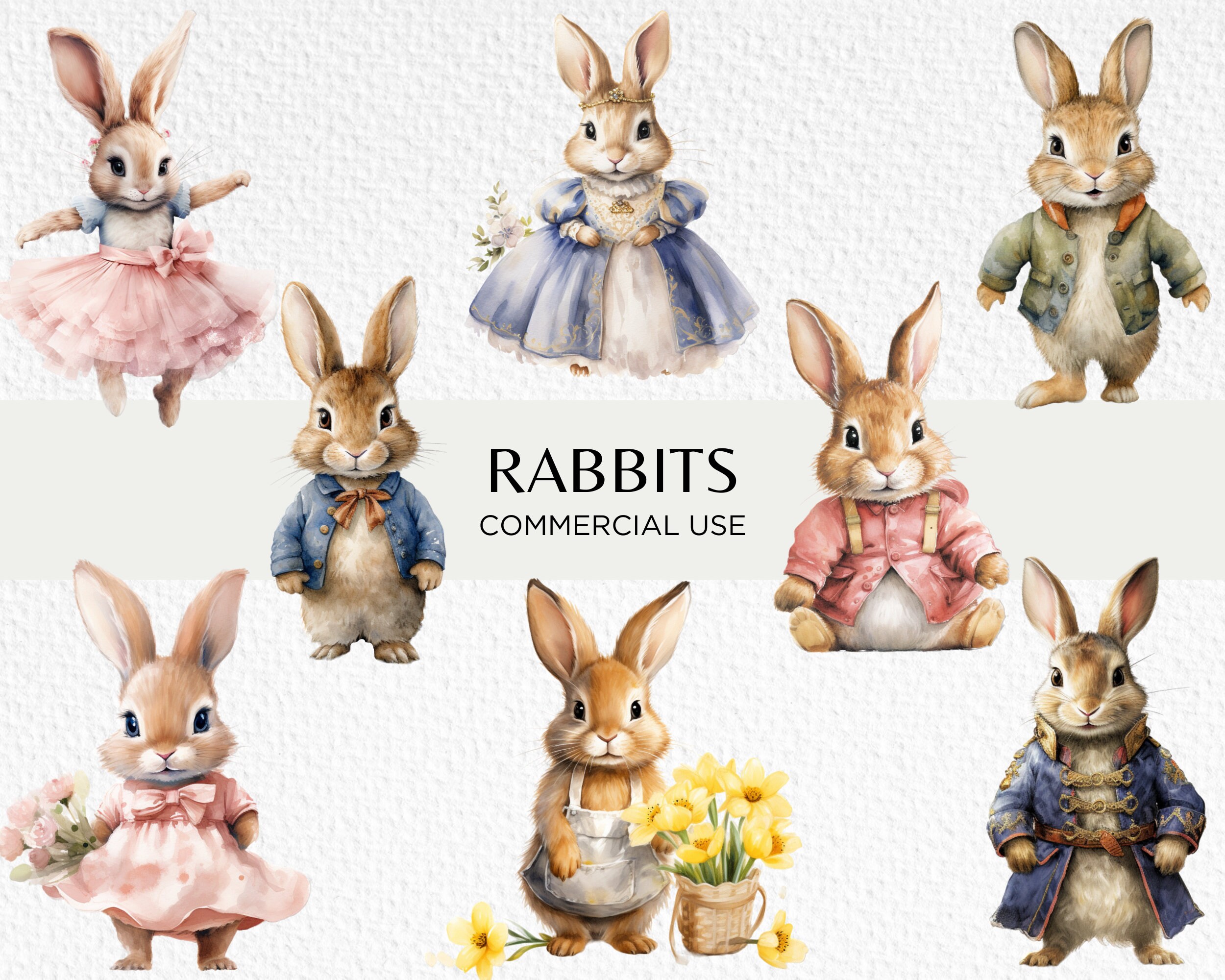 Cute Rabbits Watercolour Clipart 20 Transparent PNG 300 Dpi - Etsy