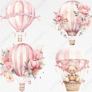 Cute Pink Hot Air Balloons Watercolour Clipart, 20 Transparent PNG 300 ...