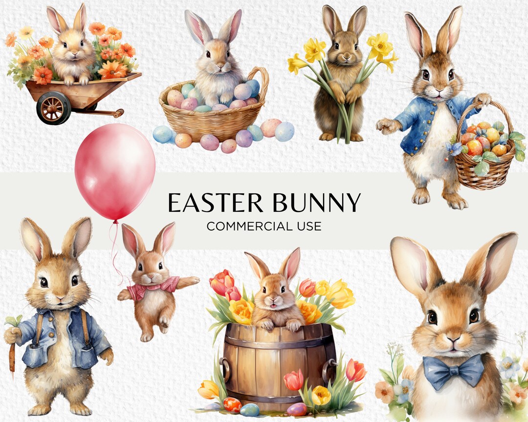 Easter Bunny Watercolour Clipart, 20 Transparent PNG 300 Dpi, Spring ...
