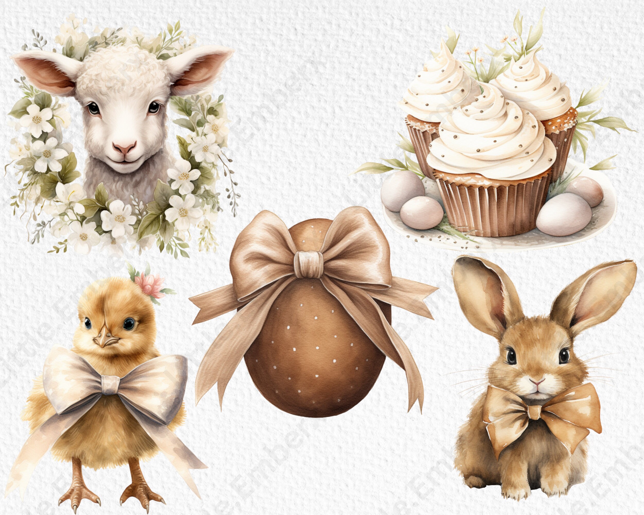 Boho Easter Watercolour Clipart, 20 Transparent PNG 300 Dpi, Rustic ...