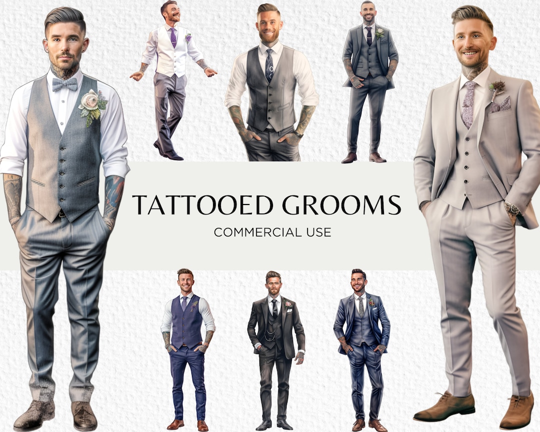 Tattooed Grooms Watercolour Clipart Bundle, 15 Transparent PNG 300 Dpi ...