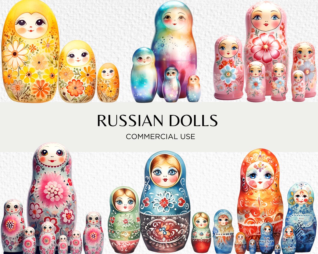 Russian Dolls Watercolour Clipart Bundle, 16 Transparent PNG 300dpi ...