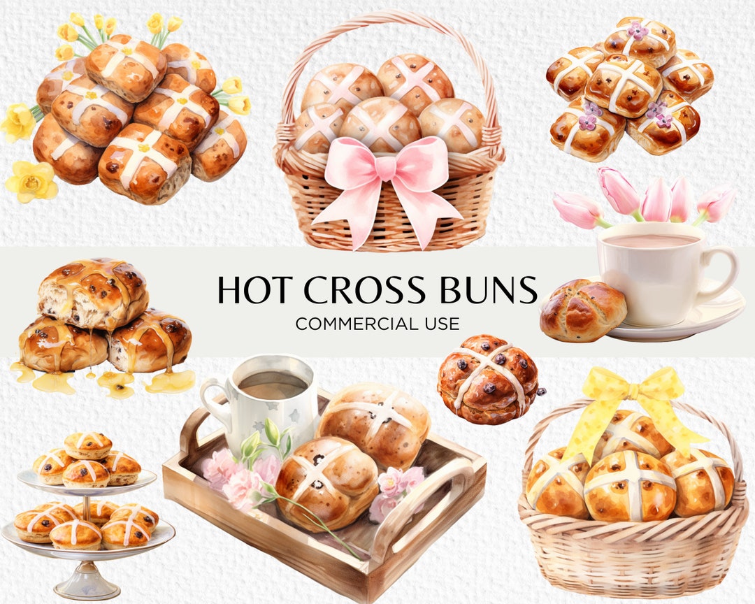 Hot Cross Buns Watercolour Clipart, 18 Transparent PNG 300 Dpi, Cute ...