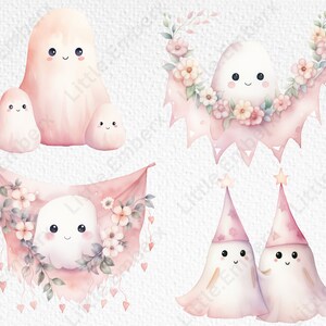 Cute Ghosts Watercolour Clipart, 20 Transparent PNG 300 Dpi, Pink Ghost ...