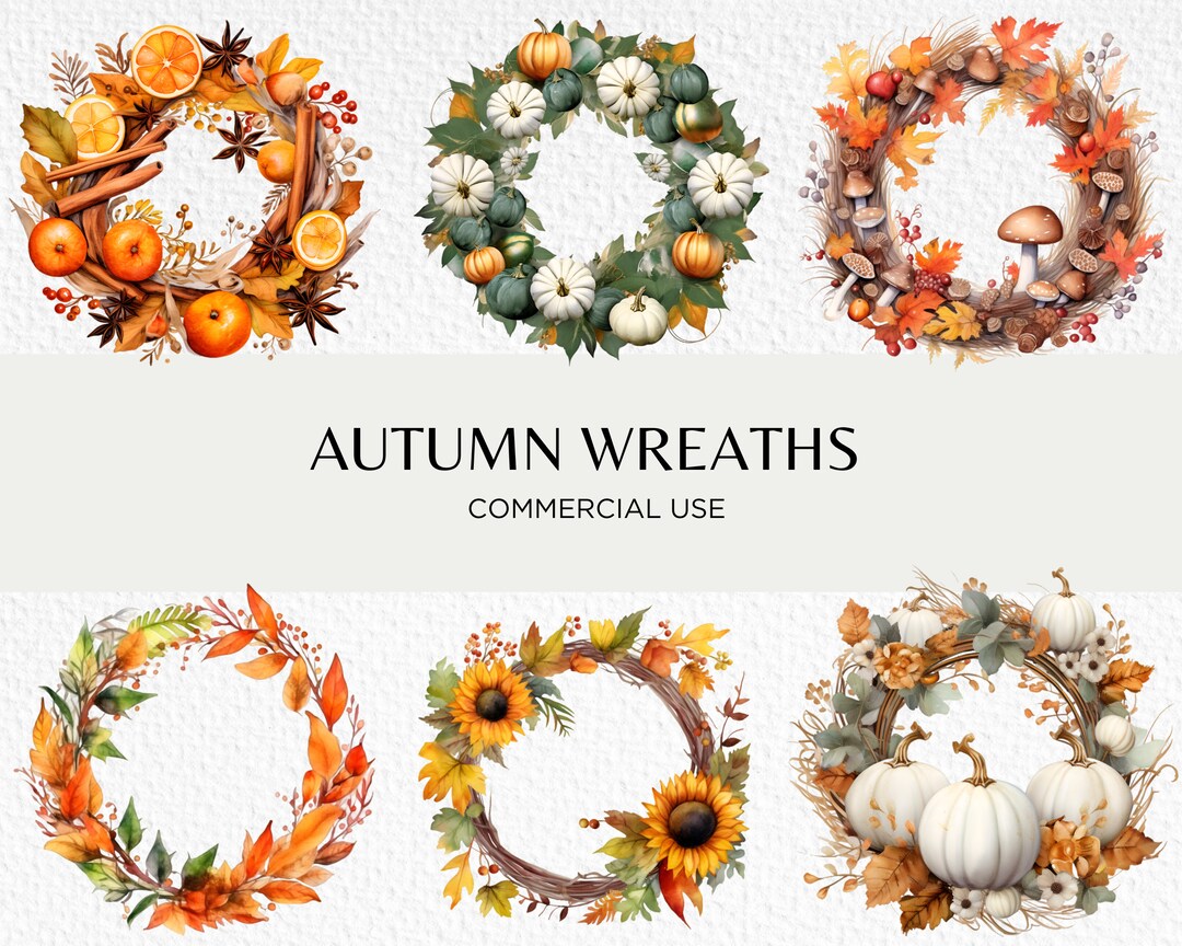 Autumn Wreaths Watercolour Clipart Bundle, 16 Transparent PNG 300 Dpi ...