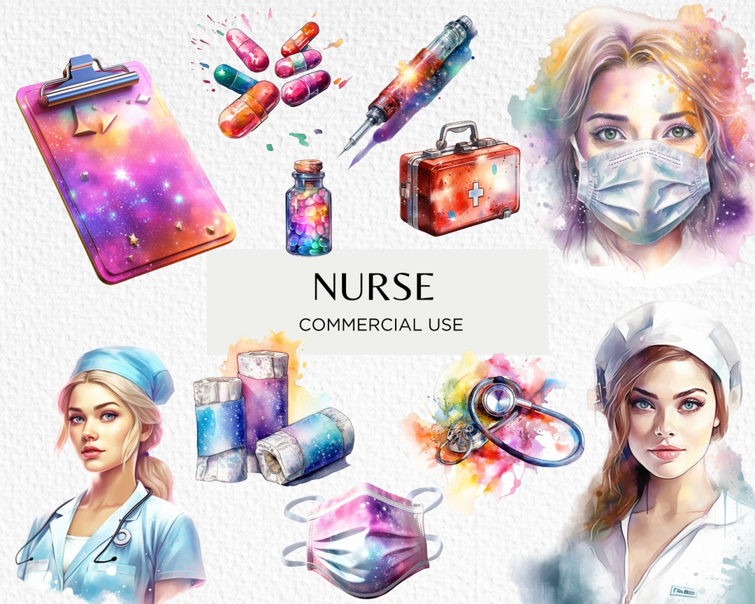 Watercolour Nurse Clipart Bundle, 18 Transparent Isolated PNG 300 Dpi ...