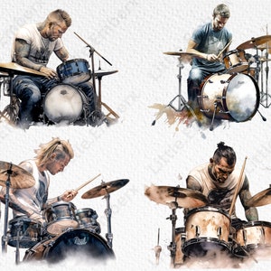 Watercolour Drummer Clipart Bundle, 16 Transparent PNG 300 Dpi, Playing ...