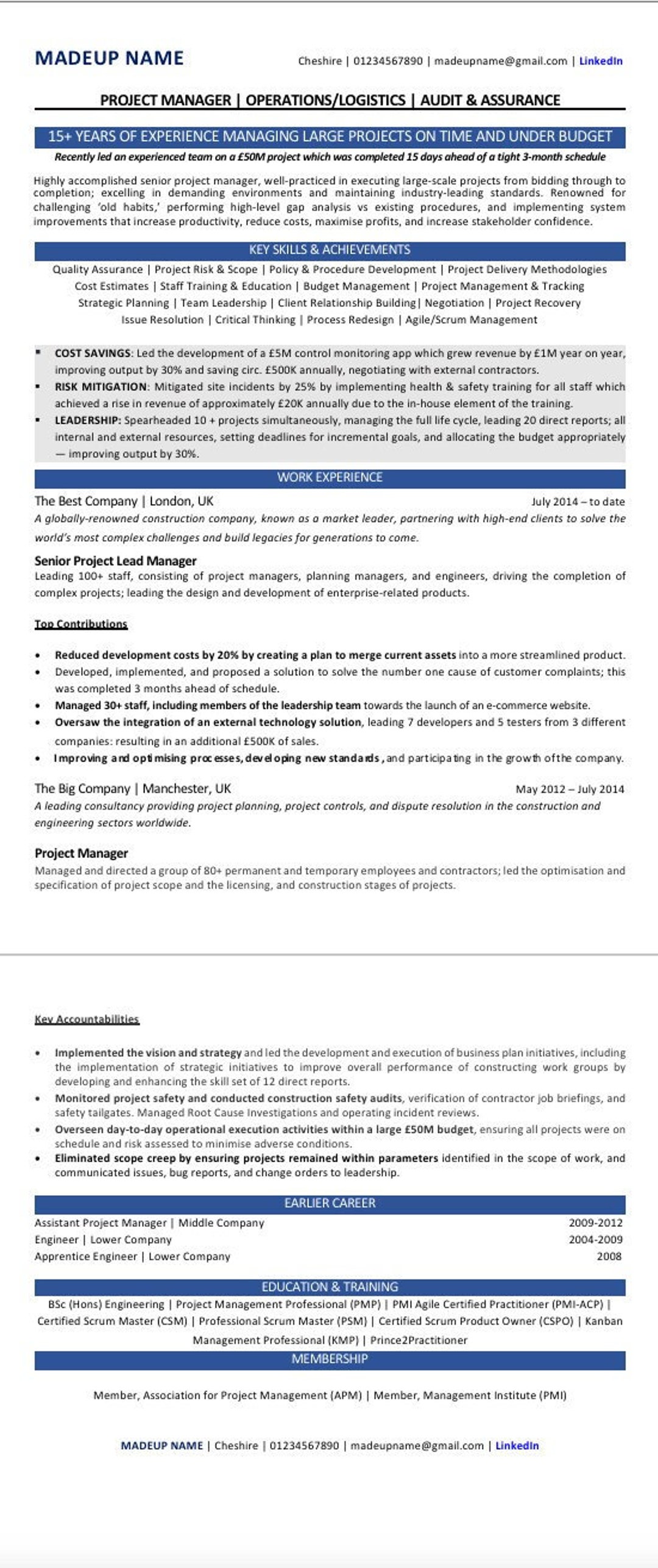 Fully Written 2-page Example Cv—outstanding! - Etsy