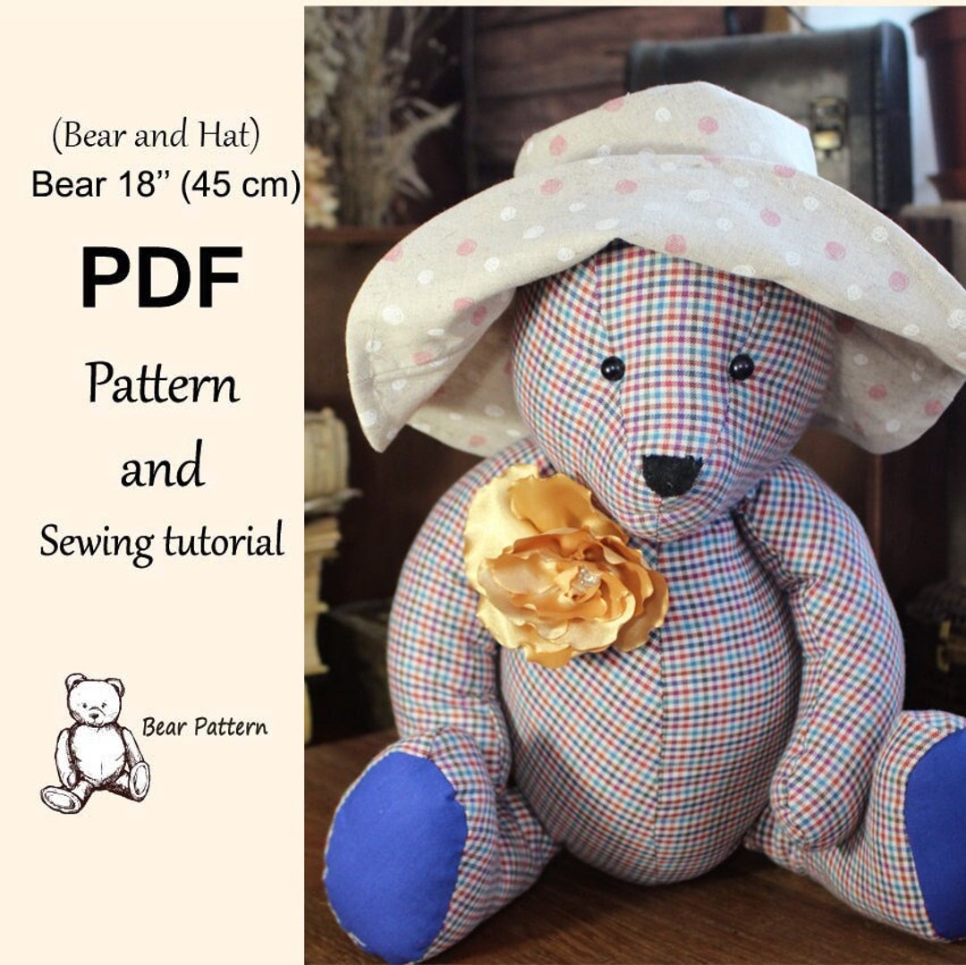Pattern Hat and Memory Bear Easy 18" Sewing Pattern Simple Bear Pattern ...