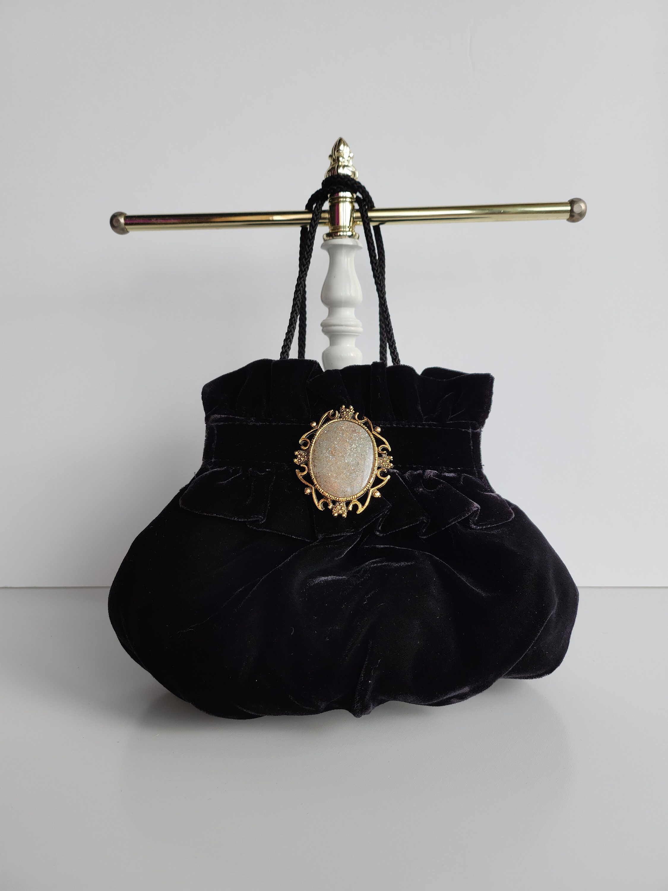 Small Vintage Velvet Bucket Coin Purse With Double Button Enclosure ...