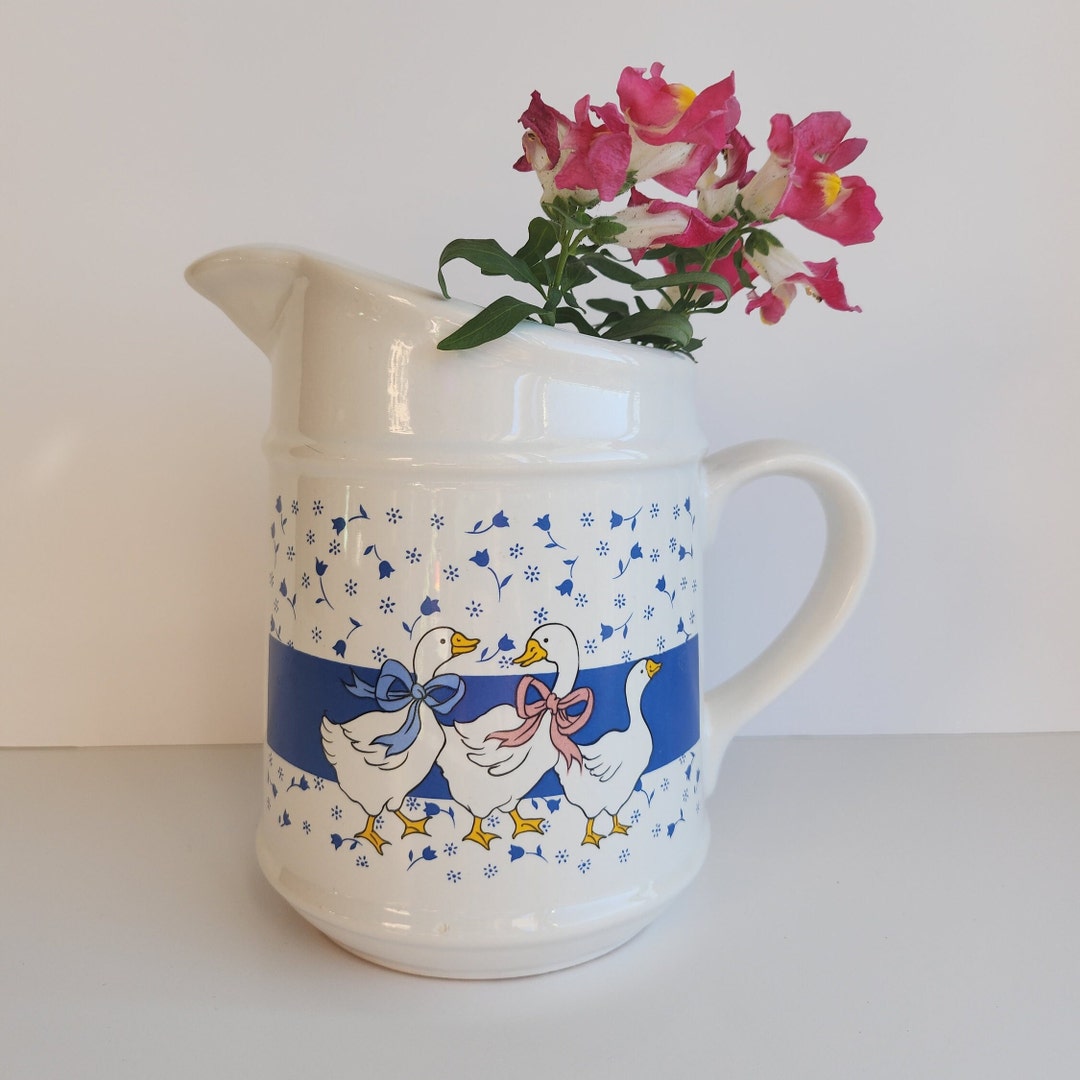 Vintage 1980s Ribbon Goose Milk Pitcher Water Jug With Large Spout and ...